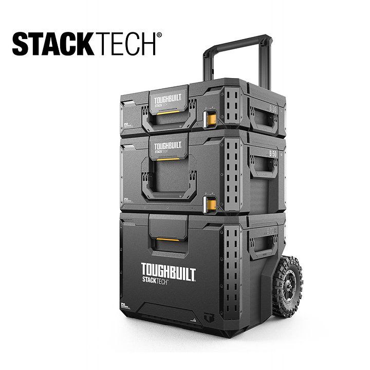 סט 3 ארגזים כלים טרולי על גלגלים טאף בילט Toughbuilt Stacktech כלי עבודה יד ראשונה